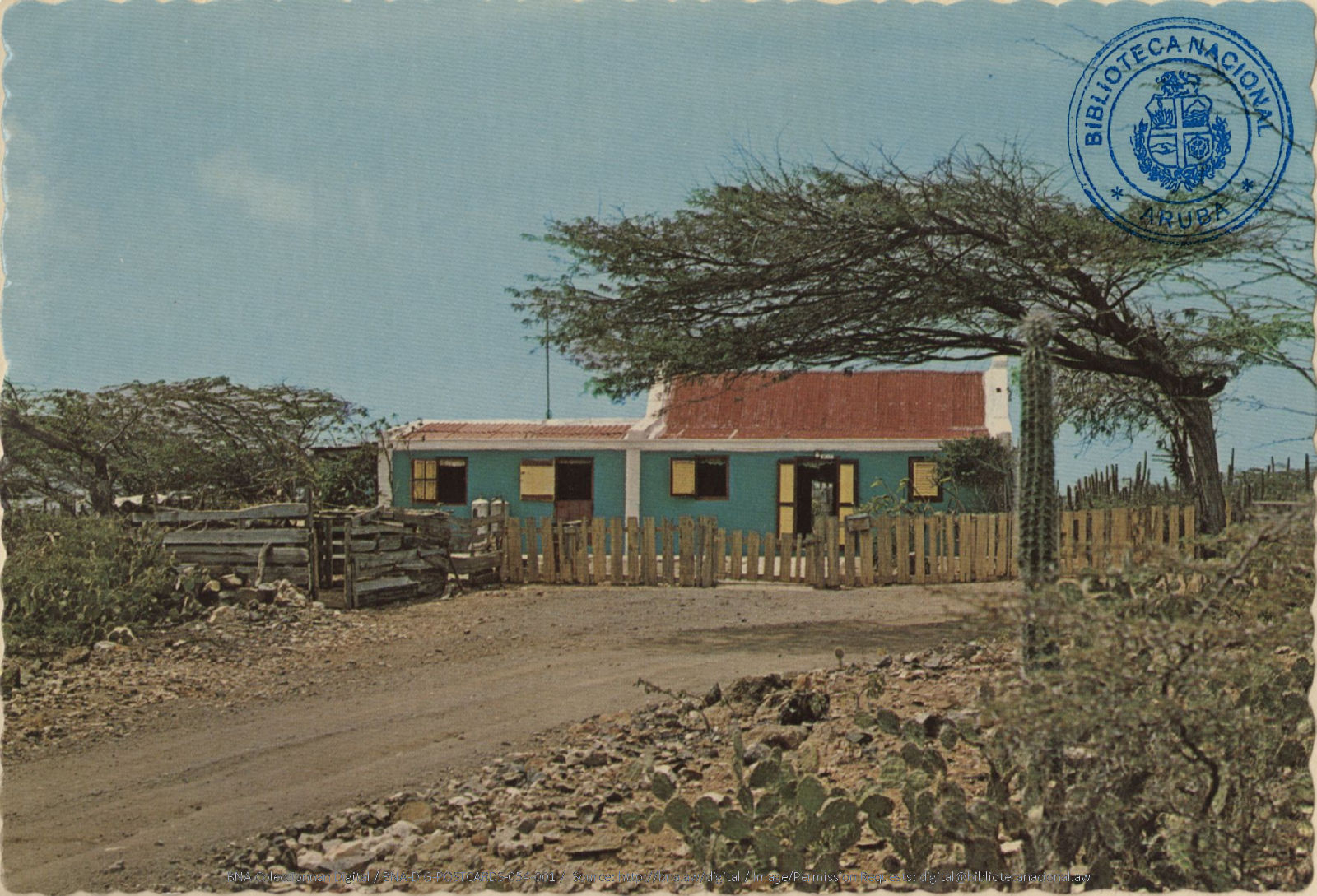 Typical Aruban country view ('cunucu') with 'cunucu house' and divi ...